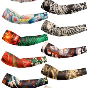 Boao 10 Pairs Men's Cooling Arm Sleeves Long Fingerless Arm Cover Anti Slip UV Protection Sun Sports Temporary Tattoo Arm Sleeves (Delicate Pattern)