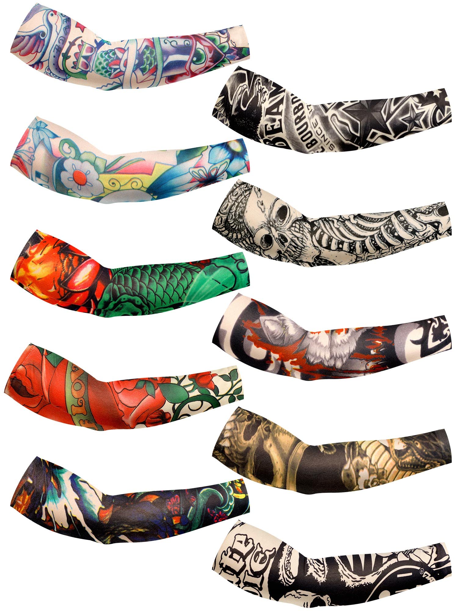 Boao 10 Pairs Men's Cooling Arm Sleeves Long Fingerless Arm Cover Anti Slip UV Protection Sun Sports Temporary Tattoo Arm Sleeves (Delicate Pattern)