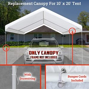 BenefitUSA Muli-ti Size Carport Replacement Canopy Garage Top Tarp Shelter Cover w Ball Bungee Cords, Canopy Onl with Edge (10'x20')