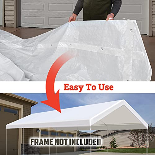 BenefitUSA Muli-ti Size Carport Replacement Canopy Garage Top Tarp Shelter Cover w Ball Bungee Cords, Canopy Onl with Edge (10'x20')