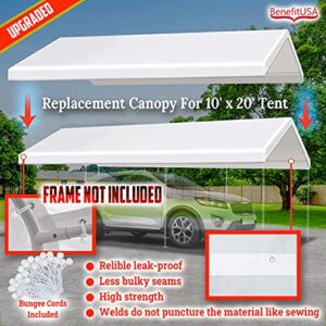 BenefitUSA Muli-ti Size Carport Replacement Canopy Garage Top Tarp Shelter Cover w Ball Bungee Cords, Canopy Onl with Edge (10'x20')