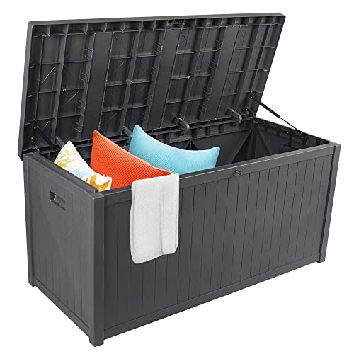 120 Gallon Large Patio Storage Box Deck Boxes Outdoor Waterproof Patio Cushion Storage Outside Container for Pool Towel, Garden Tools, Toys, Grey