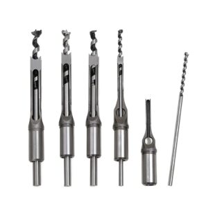 woodworking square hole mortise drill bit, 5pcs hss mortising chisel bits mortiser press attachments tool square drill bits countersink bits for mdf, particleboard sizes 1/4, 5/16, 7/16, 1/2, 5/8in