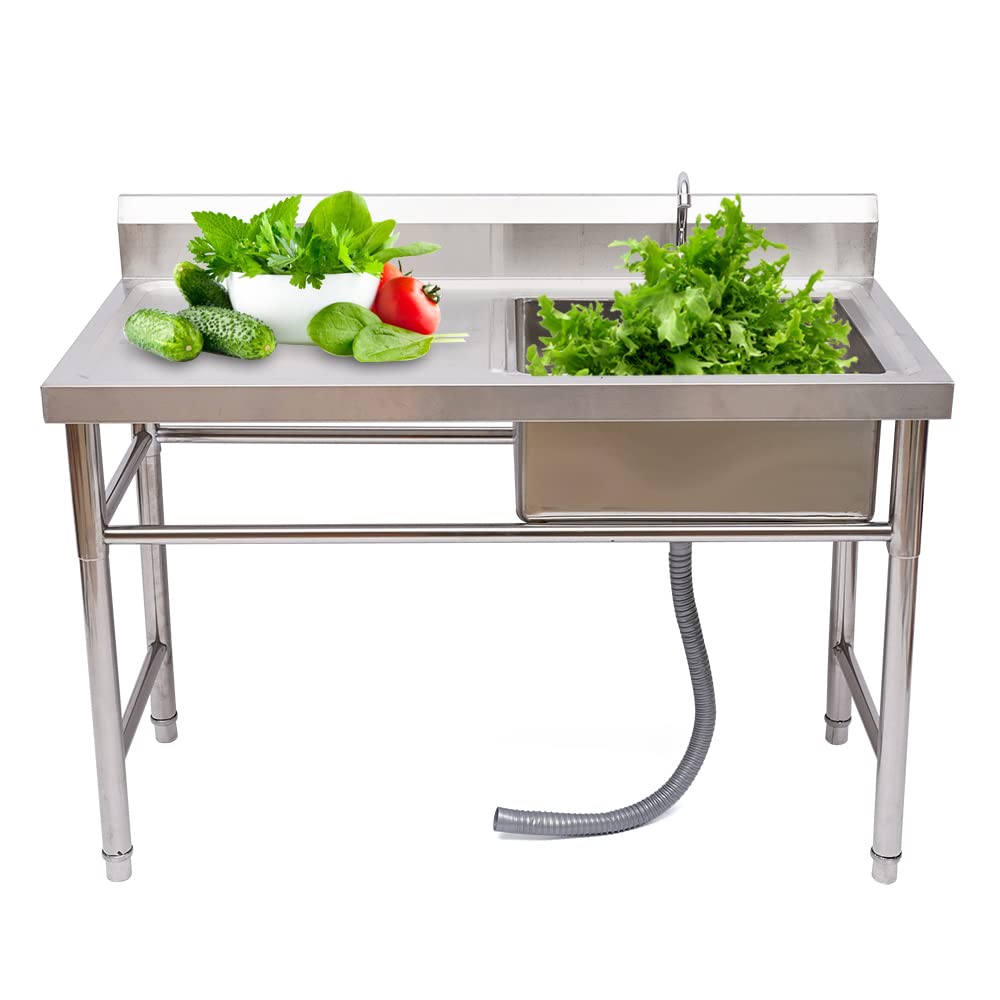 Stainless Steel Sink,Outdoor Sink Station with Hose Hook Up Commercial Utility Sink for Laundry Room Restaurant Kitchen Sink with Faucet and 21.25" L x 18.89" W Workbench