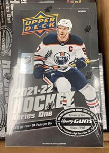 2021-22 upper deck series one nhl hockey hobby box factory sealed (look for young guns of cole caufield; trevor zegras and many more)