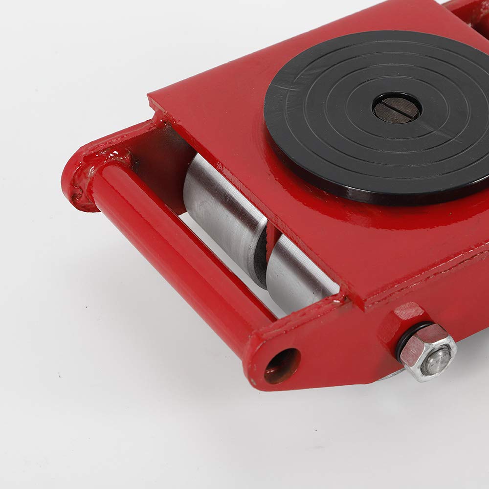 Machinery Mover,6T 13200 lbs Heavy Duty Industrial Dolly Machinery Skate Mover Dolly with 4 Steel Roller Kit,360 Degree Rotation Cap (6T Steel Wheels, Red)