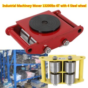 Machinery Mover,6T 13200 lbs Heavy Duty Industrial Dolly Machinery Skate Mover Dolly with 4 Steel Roller Kit,360 Degree Rotation Cap (6T Steel Wheels, Red)