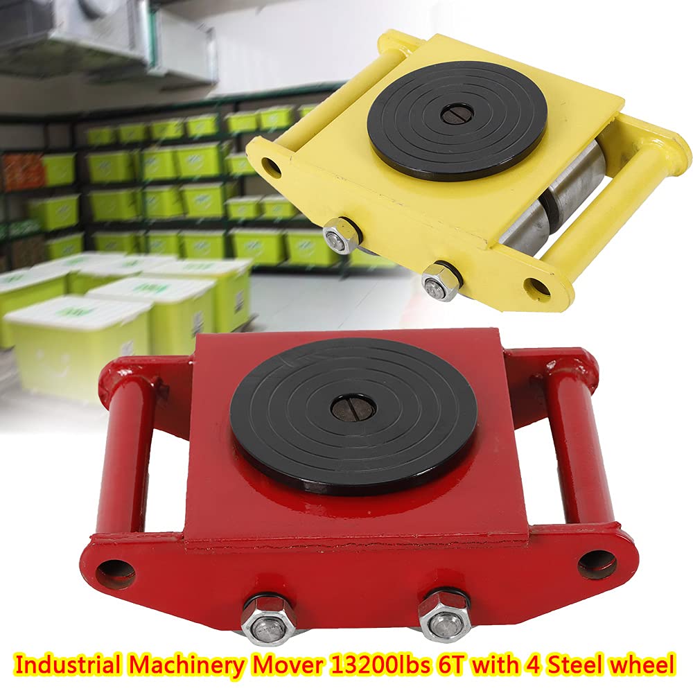 Machinery Mover,6T 13200 lbs Heavy Duty Industrial Dolly Machinery Skate Mover Dolly with 4 Steel Roller Kit,360 Degree Rotation Cap (6T Steel Wheels, Red)