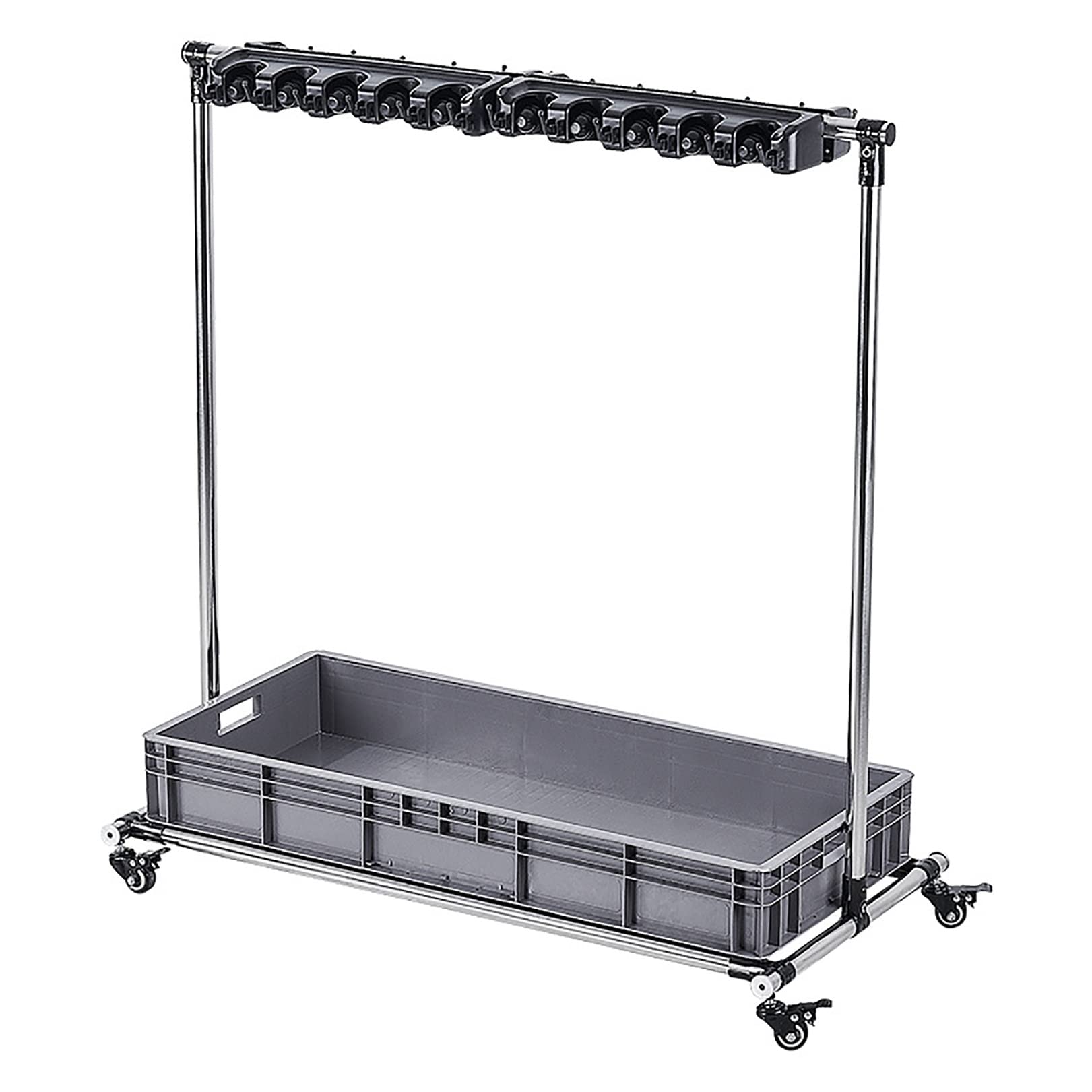 Floor-Standing Broom And Mop Rack Can Be Moved,Adjustable Height, Mop Rack, Tool Rack, Cleaning Tool Cart, Stainless Steel Storage Rack Durable Storage,for Garages, Hotels, Schools, Restaurants, Etc