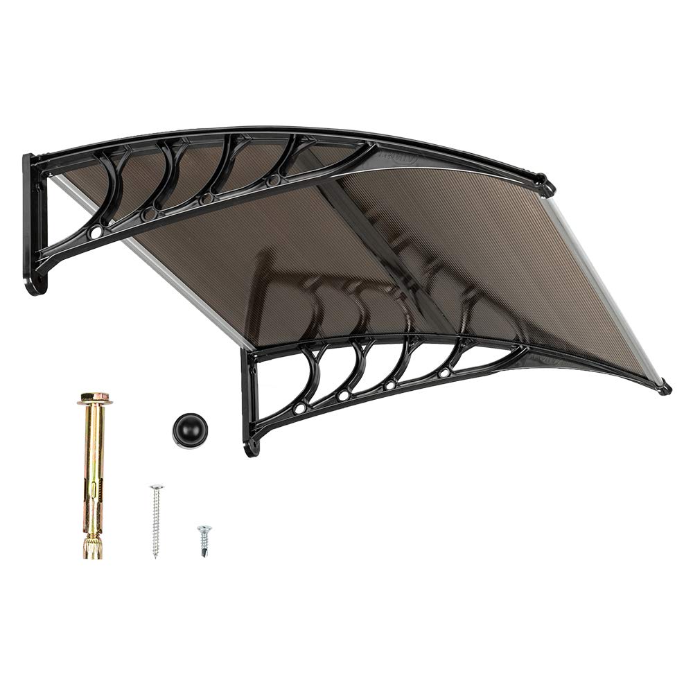 Outvita Window Awnings for Doors Canopy 40''x40'', Polycarbonate Cover Front Door Outdoor Patio Awning Canopy UV Rain Snow Sunlight Protection Hollow Sheet, Brown Board & Black Bracket, AL-YP-0338