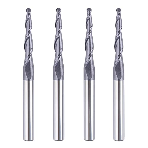 SpeTool 4PCS Tapered End Mill Bits 1/4 inch Shank with 3mm Ball Nose ( 1.5mm Radius )CNC Engraving Bits HRC55 TiAlN Coated for 3D and 2D Wood Acrylic Carving