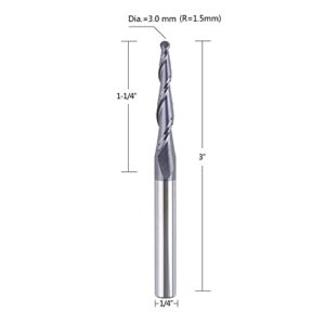 SpeTool 4PCS Tapered End Mill Bits 1/4 inch Shank with 3mm Ball Nose ( 1.5mm Radius )CNC Engraving Bits HRC55 TiAlN Coated for 3D and 2D Wood Acrylic Carving