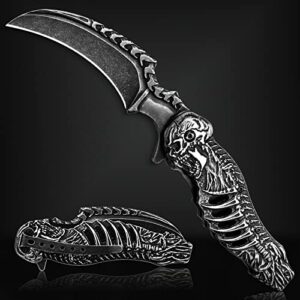 valhalla skull pocket knife, pocket folding knife with 3d hollowed-out skull, edc pocket knife for men outdoor camping hiking hunting