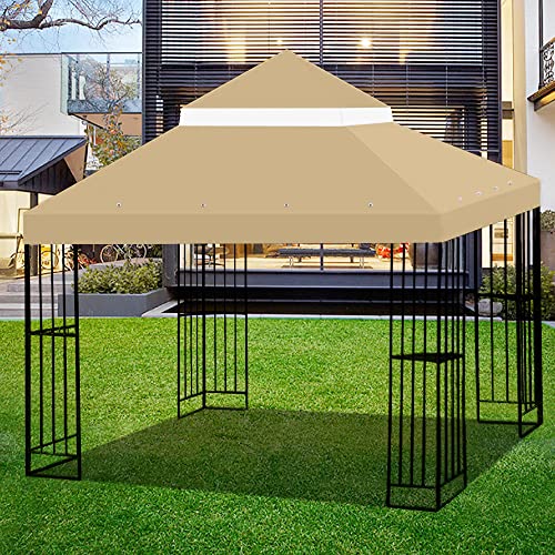 Rutile 10' X 10' Gazebo Canopy Replacement, 2 Tier Patio Cover Canopy Top- Dual Tier Gazebos Pavilion Cover-Khaki