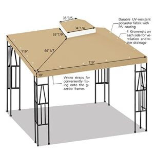 Rutile 10' X 10' Gazebo Canopy Replacement, 2 Tier Patio Cover Canopy Top- Dual Tier Gazebos Pavilion Cover-Khaki