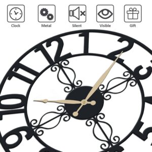 UMEXUS Outdoor Indoor Retro Wall Clock Waterproof, 18Inch Iron Metal Cut Out Large 3D Decorative Silent Non Ticking Wall Clock for Living Room, Patio, Garden, Office, Home Decor (Black)