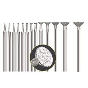 luo ke 13 pcs triangle type diamond burr - 3/32'' shank diamond mounted engraving bits stone carving set for rotary tools