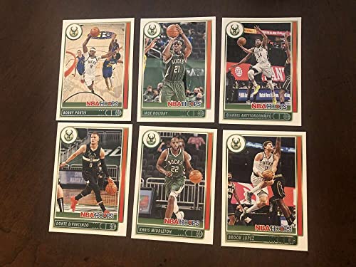 2021-22 Panini NBA Hoops Milwaukee Bucks Team Set Includes Rookies (Hand Collated) of 6 Cards: #73 Brook Lopez Milwaukee Bucks #83 Khris Middleton Milwaukee Bucks #93 Donte DiVincenzo Milwaukee Bucks #103 Giannis Antetokounmpo Milwaukee Bucks #113 Jrue Ho