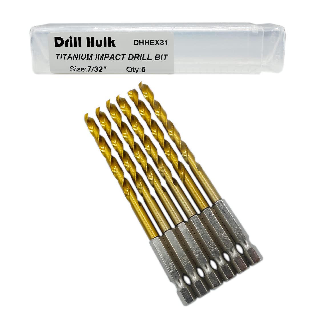 Pack of 6, 7/32-Inch Titanium Nitride Coated Drill Bit, Hex Shank, Premium M2 High Speed Steel, for Metal, Plastic, Wood