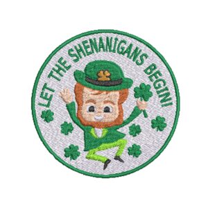 saint patrick's day patch let the shenanigans begin embroidered 3.5" iron-on/sew-on applique premium detailed, irish holiday ireland clover lucky green shamrock leprechaun, vest jacket religious