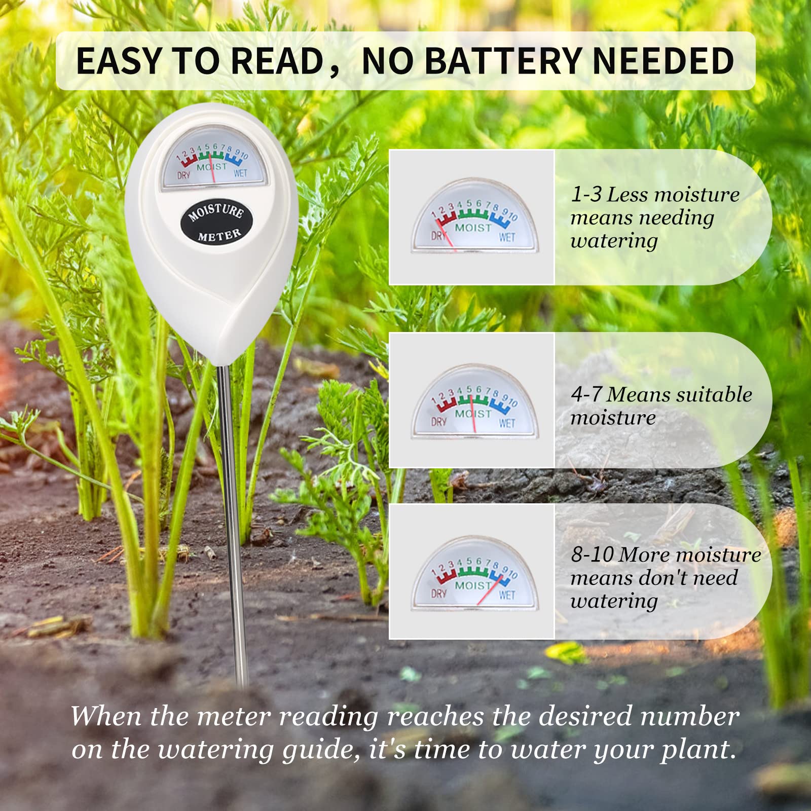 ONEDONE Moisture Meter, Soil Moisture Meter for House Plants Plant Moisture Meter with Cleaning Cloth Plant Water Meter for Gardening, Farming, Indoor and Outdoor Plants