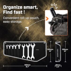 ironcube Super Thin Wrench Set, 8-Piece, SAE, 1/4 to 1-1/16, Double Open End, Slim Wrench Set With Rolling Pouch For Auto Repairs in Tight Spaces.