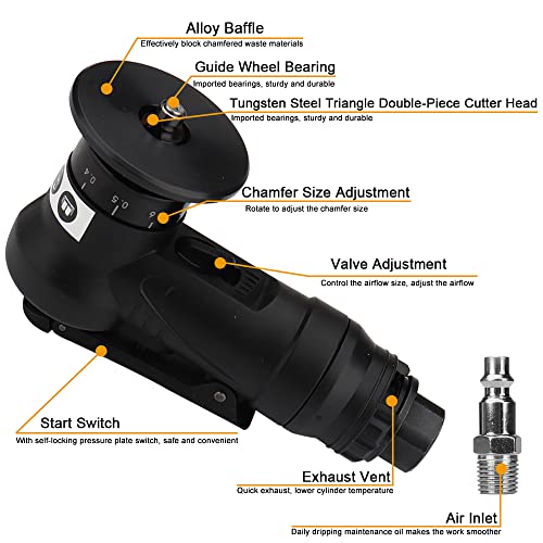 Portable Pneumatic Chamfering Tool Deburring-Trimming - 45 Degree Ultra Light Handheld Linear Air Beveling Tool for Metal, Mini Chamfering Machine Arc Edge Beveler Kit with Precision Blade Inserts