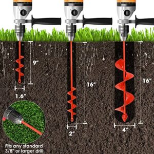 ACROTOL Upgrade Auger Drill Bit for Planting 1.6inchx9inch 2inchx16inch and 4inchx16inch, 3 Pieces Garden Auger Spiral Drill Bit for 1.6inchx9inch 2inchx16inch 4inchx16inch