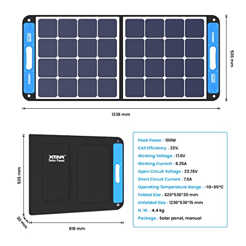 XTAR SP100 2 Pack 100w Solar Panel Portable Solar Panel Solar Power with Independent Charger 8mm Splitter Solar Power Panel for Power Station Solar Generator RV Solar Camping