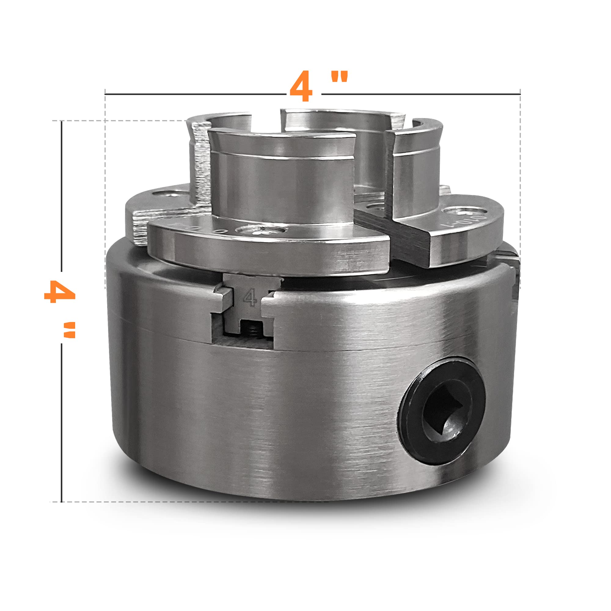 4 Inch Wood Lathe Chuck Set 1" x 8 tpi & 3/4"x16TPI Adapter, Nickel Plated, Self Centering 4 Jaw Wood Turning Chuck (4 inch Chuck With Round Jaw)