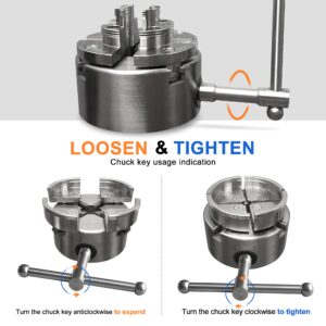 4 Inch Wood Lathe Chuck Set 1" x 8 tpi & 3/4"x16TPI Adapter, Nickel Plated, Self Centering 4 Jaw Wood Turning Chuck (4 inch Chuck With Round Jaw)