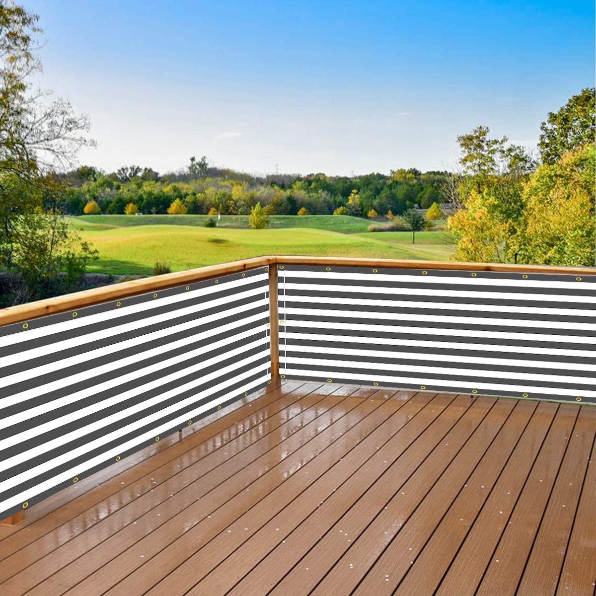 Vocray 3' x 16' Grey White Balcony Privacy Screen Fence Cover UV Resistant Protection Heavy Duty for Deck, Patio, Backyard, Railing Shield, Cable Ties Included, 90%