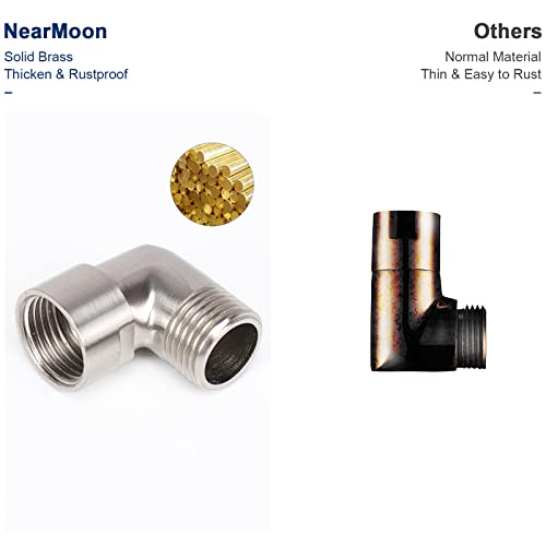 NearMoon Shower Head Elbow Adapter, Solid Brass 1/2" Shower Arm Extension for Connecting Shower Head, 90 Degree (Brushed Nickel)