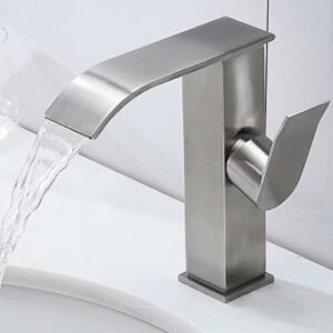 comllen brushed nickel waterfall spout bathroom faucet, single handle bathroom sink faucet single hole bathroom faucets for sink 1 hole vanity sink faucet rv lavatory vessel faucet