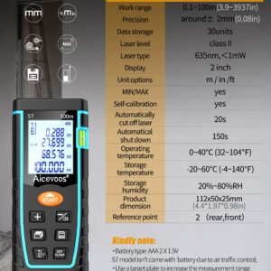 Aicevoos Laser Measure 165ft,Digital Laser Distance Meter, M/in/Ft Unit Switching Backlit LCD 4 Line Display IP54 Shockproof,Measure Distance, Area and Volume | 50M