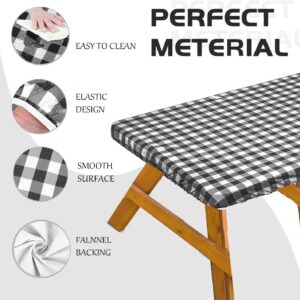 8ft Picnic Table Covers with Bench Cover 96"x30" , 8 Foot Tables Picnic Table Cover 3-Piece Set Flannel Backing Elastic Edge Waterproof Wipeable Plastic Cover for Indoor Outdoor Patio