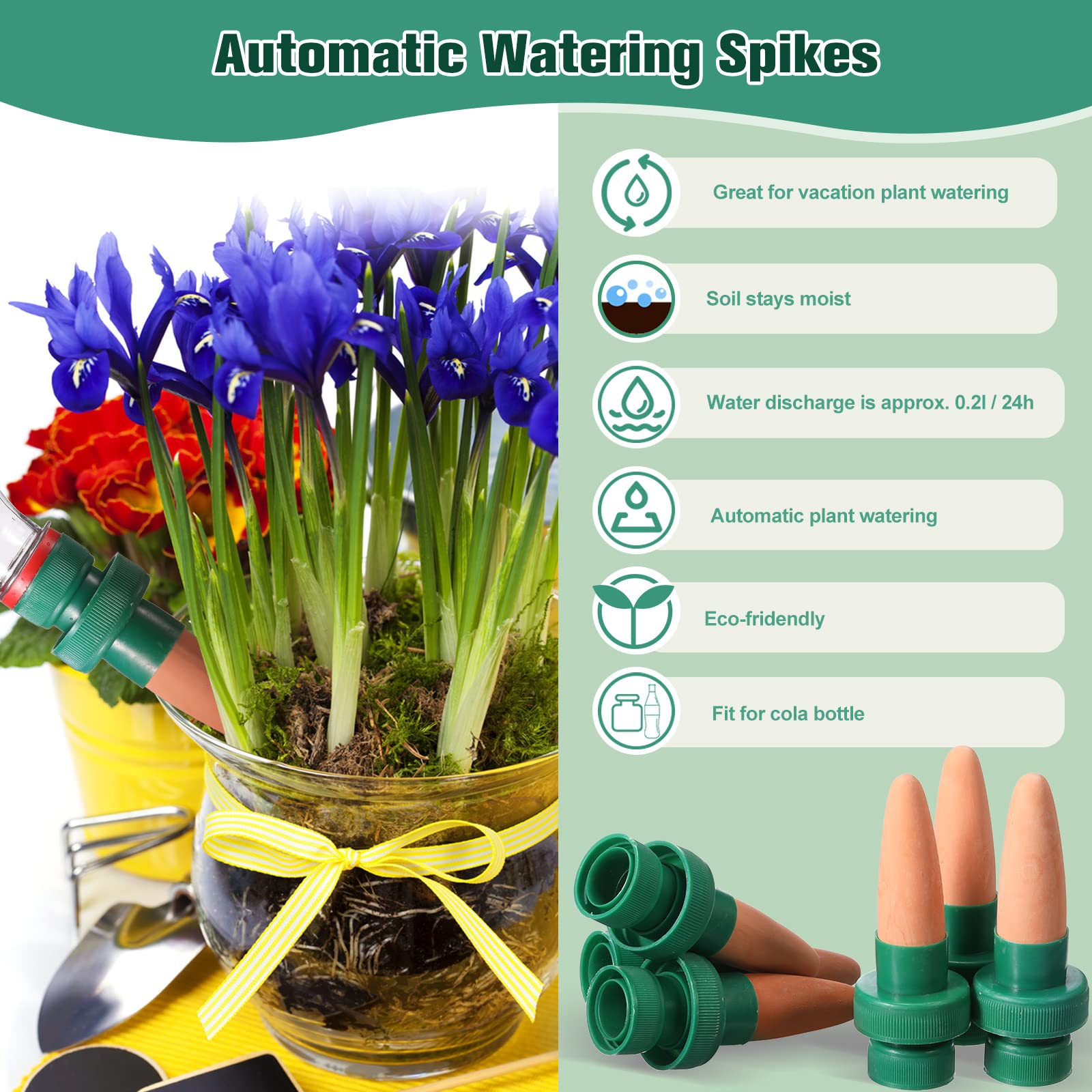 Bottle Adapter Self Watering Spikes, Terracotta Plant Watering Spikes Self Watering Spikes to Use with Cola Bottles Houseplant Watering Stakes Automatic Irrigation System(White,15 Pack)