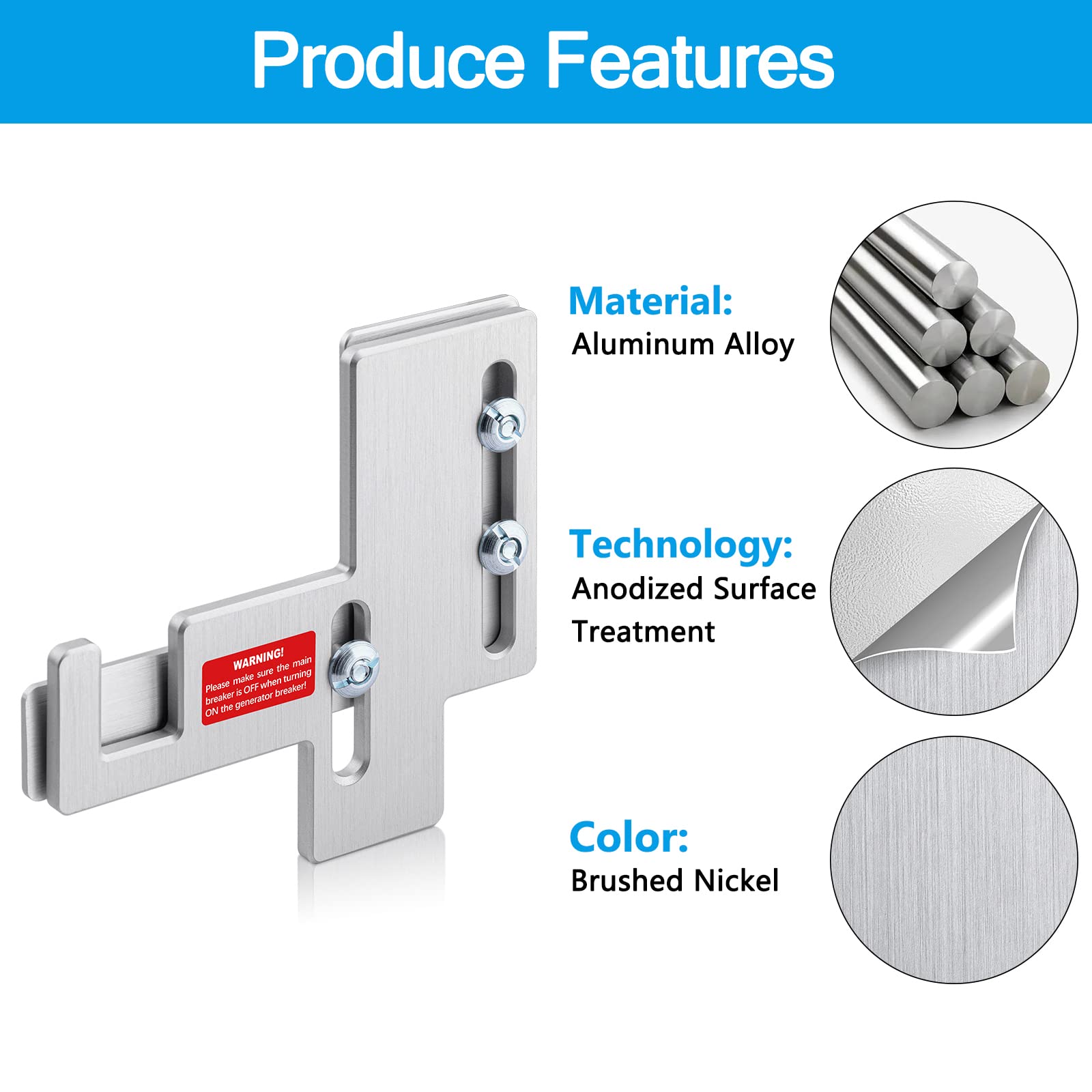 ACANORA Generator Interlock Kit for Murray or Siemens 150 and 200 Amp Panels, 7/8 to 1 1/4 Inches Spacing, Brushed Nickel