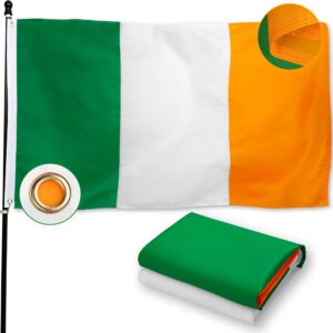 pozoy deluxe 3x5 ft irish flag for outside, double sided ireland flags longest lasting, heavy duty nylon, sewn stripes, brass grommets perfect for outdoors!