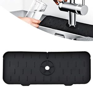 silicone kitchen sink splash guard, vstm faucet water drip catcher mat, sink drain pad behind faucet, countertop protector drying mat racks for bathroom, kitchen, bar, rv and farmhouse (black)