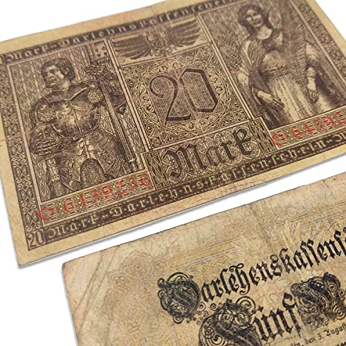 WWI German Empire Collection - 7 banknotes Issued from 1914 to 1918. Certificate of Authenticity Included