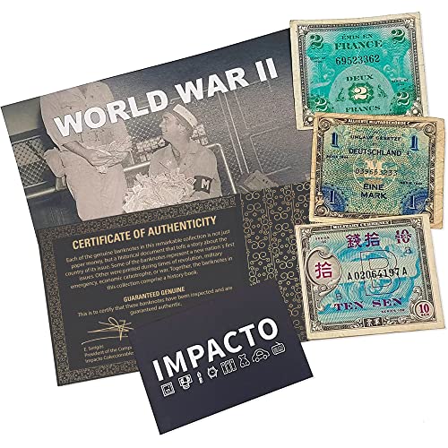 WWII German Third Reich Collection - 100 Reichsmark Note + 10 Reichspfennig Coin + 2 Stamps from Bohemia. Certificate of Authenticity Included