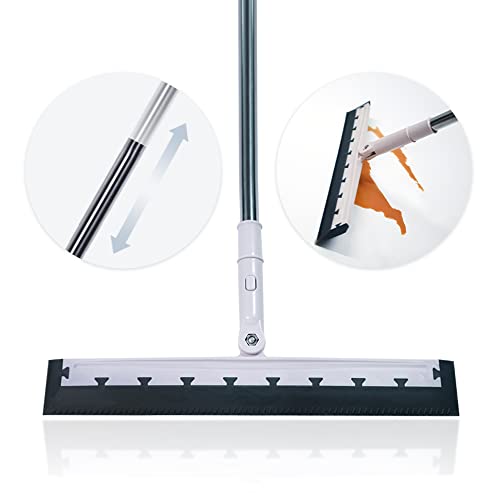 UpgradeWith Sweeping Broom 3 Detachable Rods | Multifunctional Silicone Broom - Floor & Carpet Sweeper, Dog & Pet Hair Remover| Extendable, Hangable, Washable (2 Steps Extension)