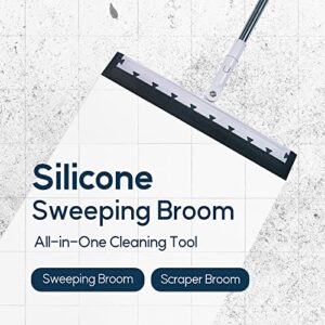 UpgradeWith Sweeping Broom 3 Detachable Rods | Multifunctional Silicone Broom - Floor & Carpet Sweeper, Dog & Pet Hair Remover| Extendable, Hangable, Washable (2 Steps Extension)