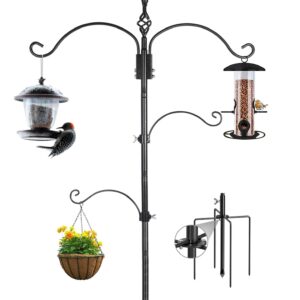 Bird Feeding Station Feeder Pole - Multi Hook 63 inches Stand for Watching Attracting Wild Bird Outdoor Hanging Pole by Highpro, 5-Prong Anchor Base