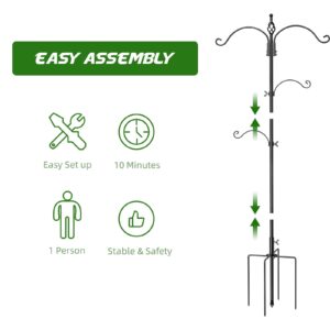 Bird Feeding Station Feeder Pole - Multi Hook 63 inches Stand for Watching Attracting Wild Bird Outdoor Hanging Pole by Highpro, 5-Prong Anchor Base