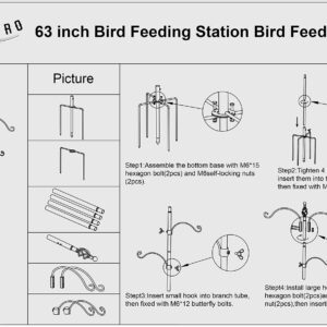 Bird Feeding Station Feeder Pole - Multi Hook 63 inches Stand for Watching Attracting Wild Bird Outdoor Hanging Pole by Highpro, 5-Prong Anchor Base