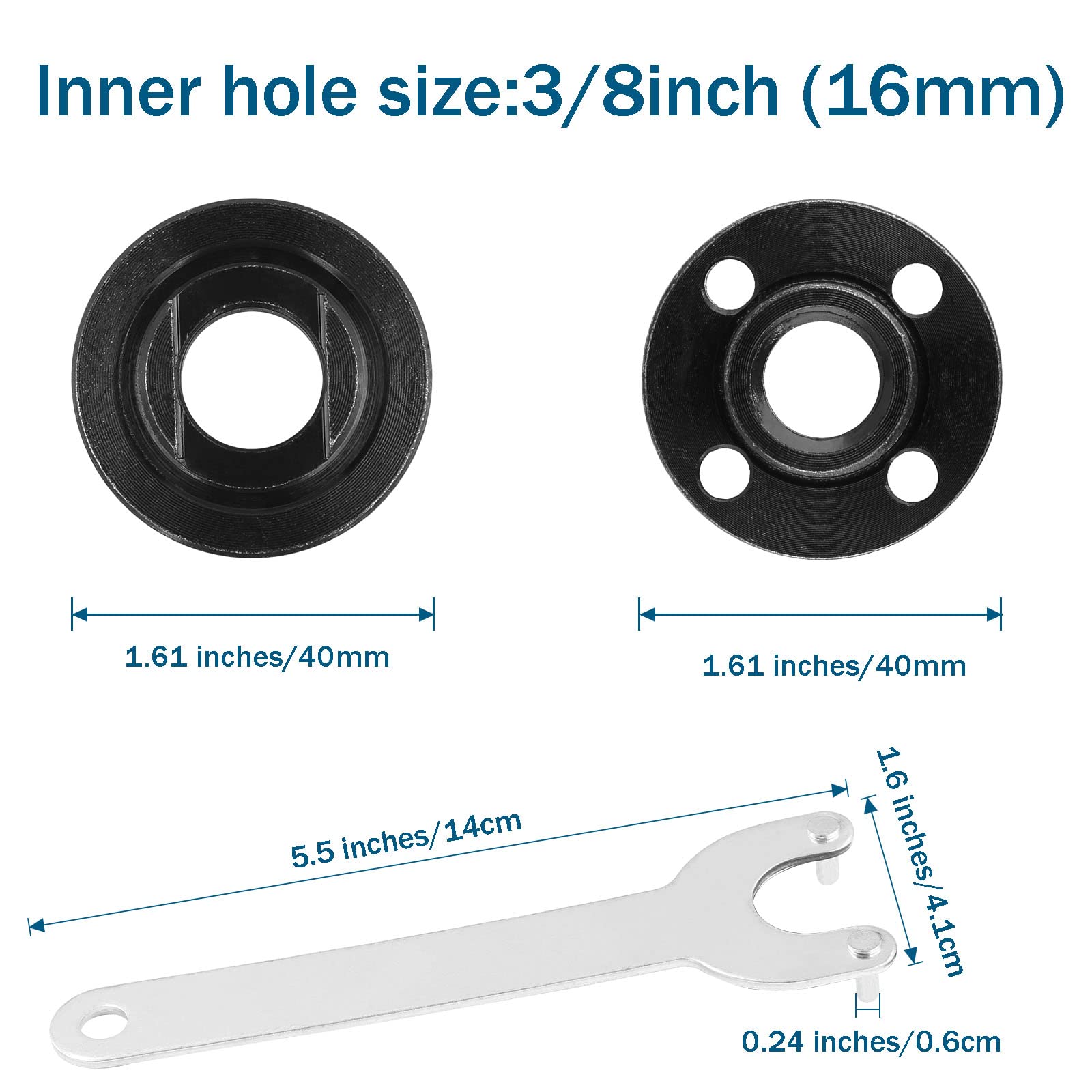 BokWin 7Pcs Angle Grinder Spanner Wrench Flange Nut 5/8 Inch Inner Outer Flange Lock Nut Compatible with Dewalt Milwaukee Makita 193465-4 Bosch Black & Decker Ryobi 4.5" 5" 5/8-11