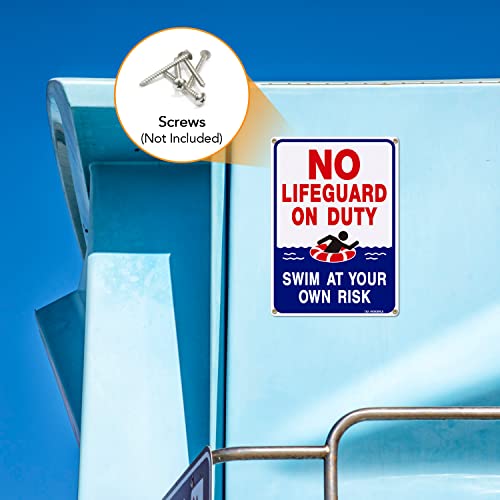 T&R No Lifeguard On Duty Sign, Swim At Your Own Risk, Pool Sign,2 Pack,14"x10" .040 Rust Free Heavy Aluminum, Reflective, Waterproof, 4 pre-drilled holes, Easy to Mount