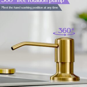 Hoanmpy Soap Dispenser for Kitchen Sink Brushed Gold, Built in Stainless Steel Kitchen Soap Dispenser, Refill from The Top,in Counter Kitchen Sink Soap Dispenser,17 oz